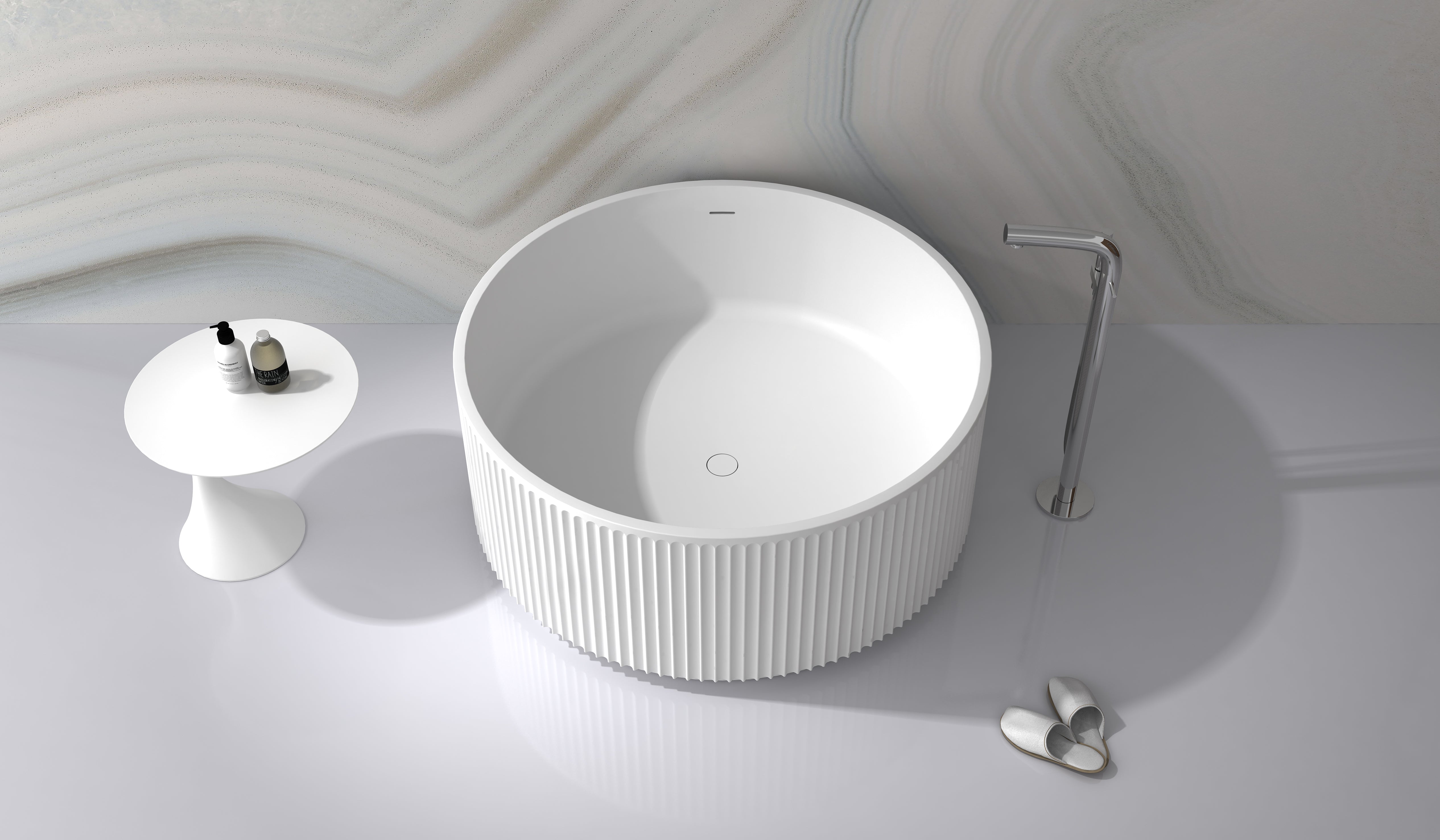 Gia Large Round Fluted Tub - 1300mm - G65208 – Stonebaths