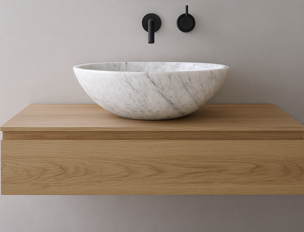 Round natural white marble basin 420mm - NSBA01 – Stonebaths