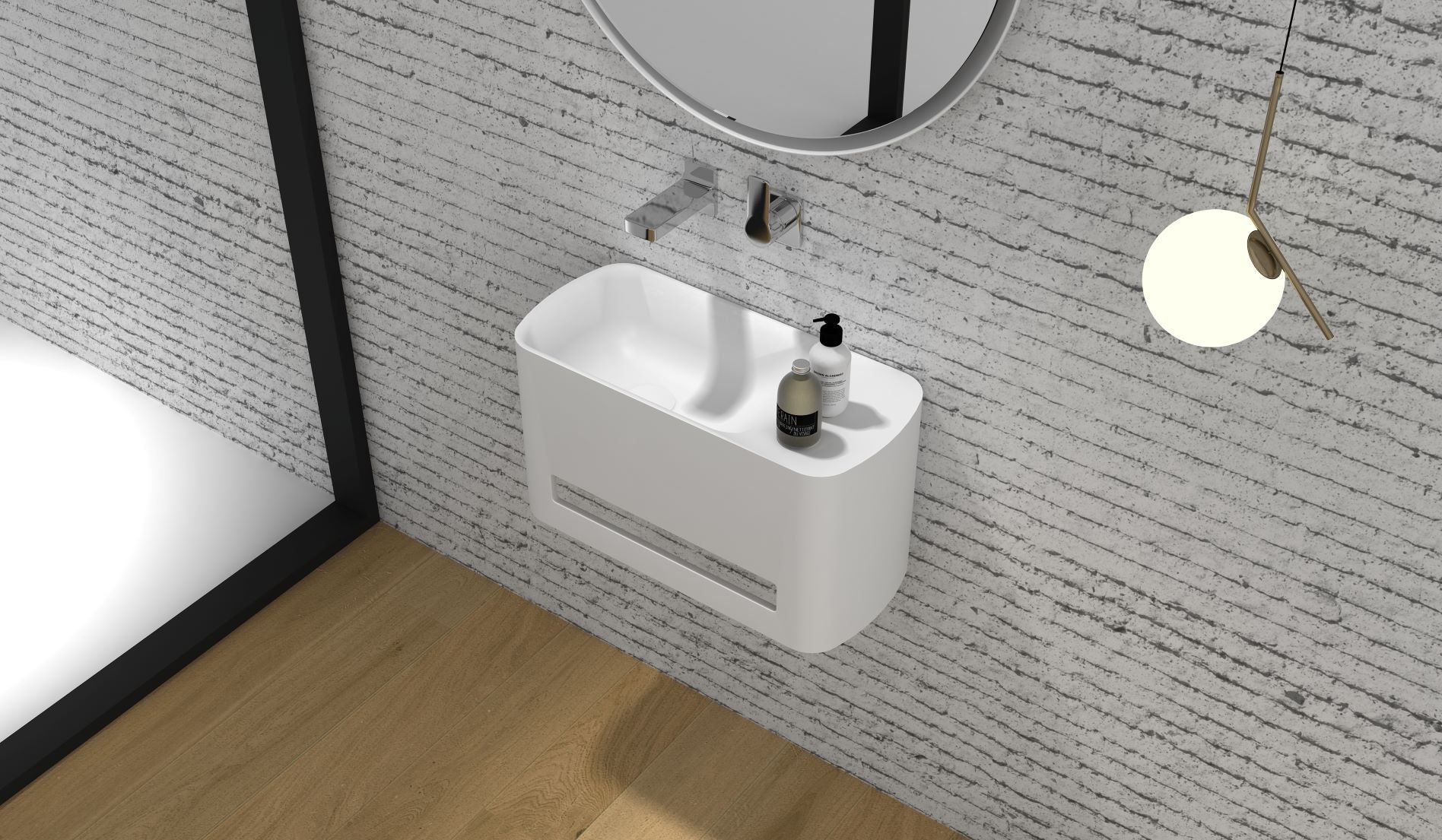 Gia Powder room wall hung stone basin - G38714-1 – Stonebaths