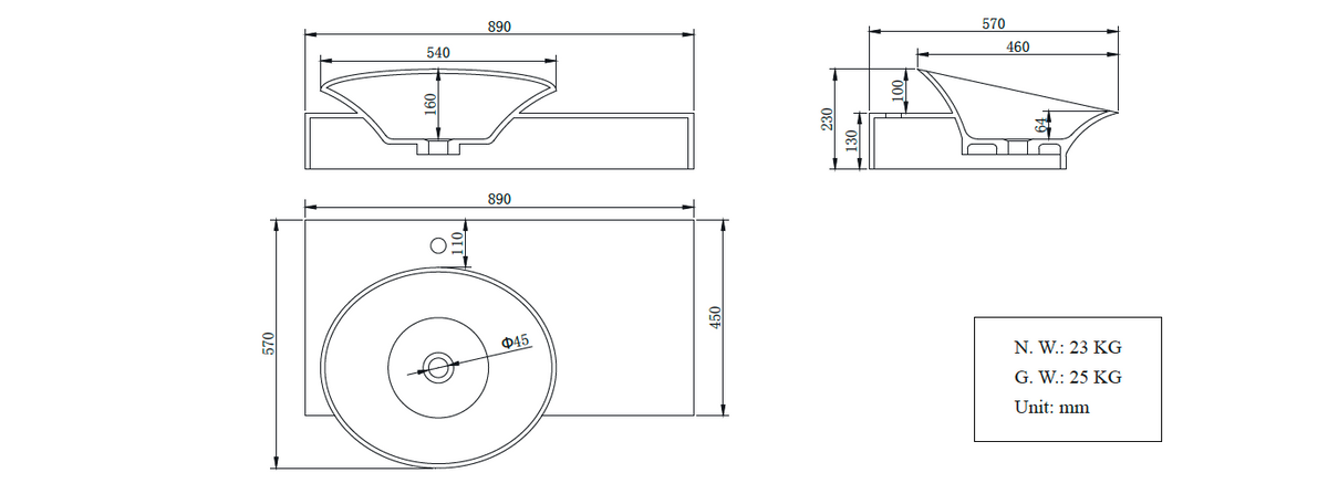 B1545 890mm Matt White stone bath basin – Stonebaths