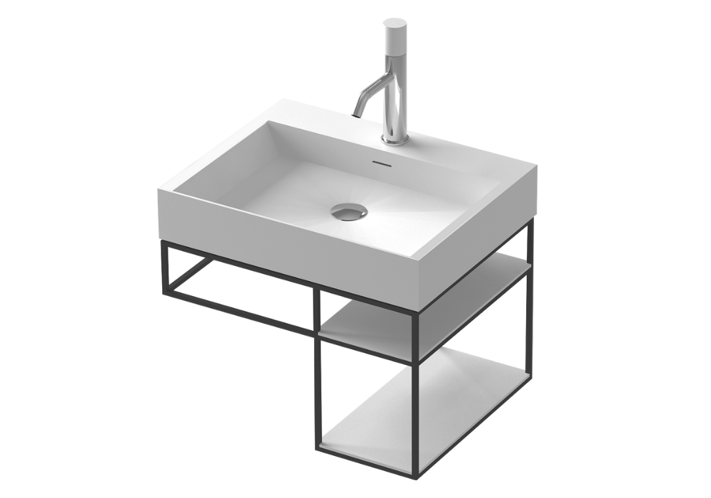 Wall Hung Vanity w/ Black Iron Frame - 600mm - G2734-0 – Stonebaths