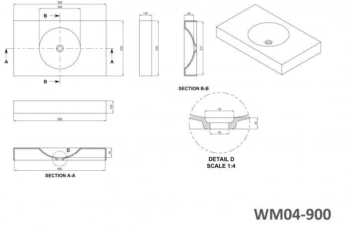 WM04-900 Solid surface Stone Basin 900mm – Stonebaths